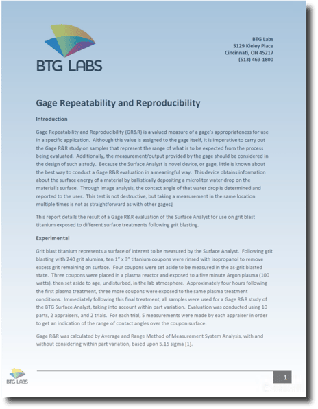 Gage Repeatability and Reproducibility of the Surface Analyst