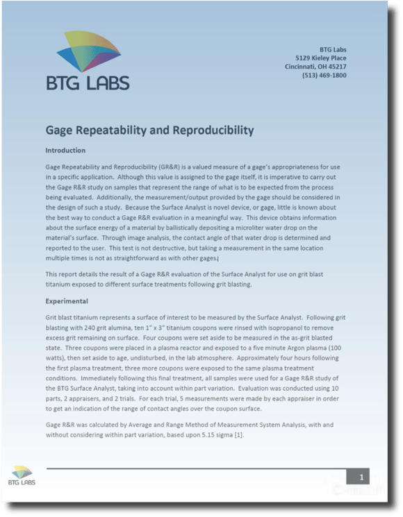 Gage Repeatability and Reproducibility of the Surface Analyst